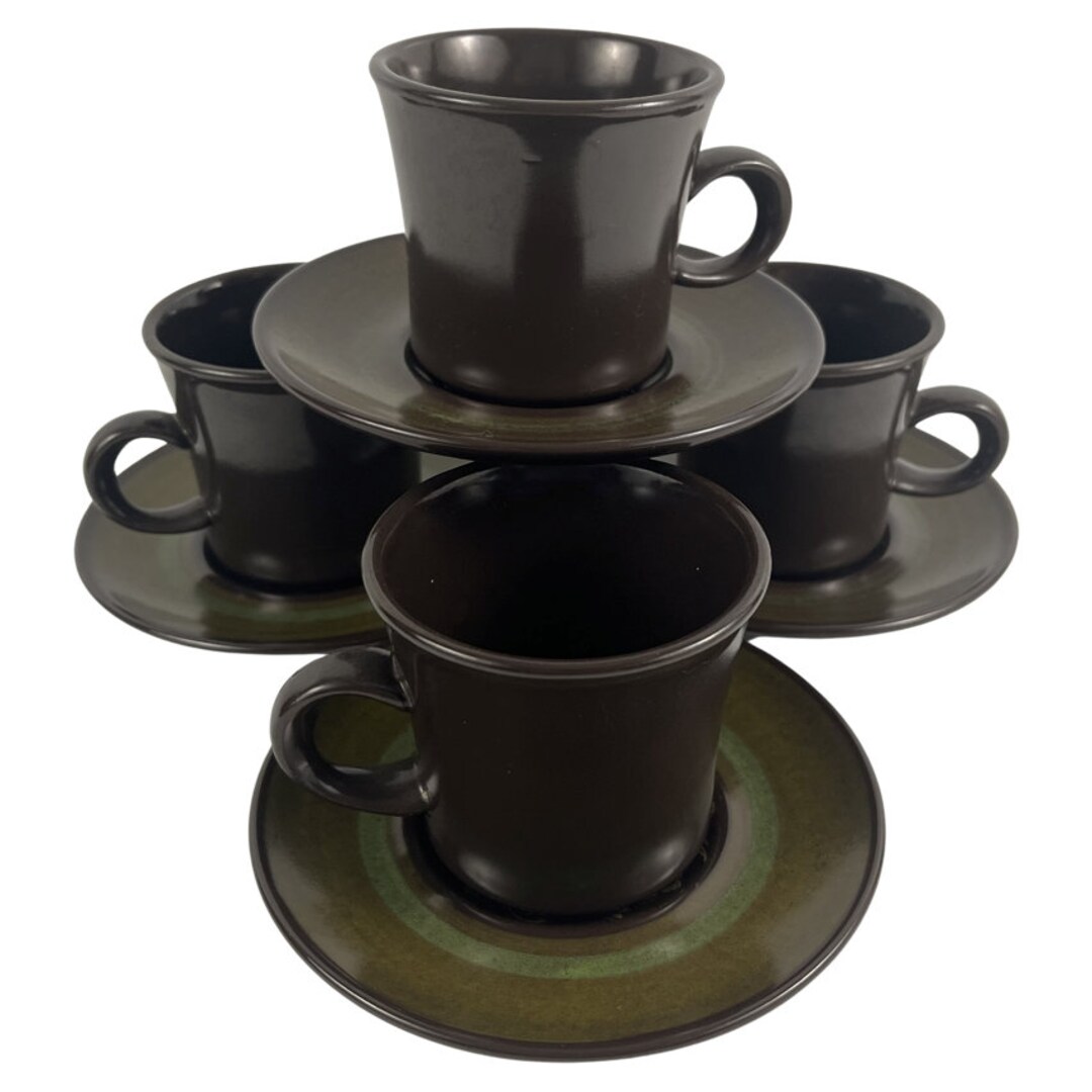 Franciscan Madeira Cups and Saucers Set of 4 Vintage Tan Flowers Green ...