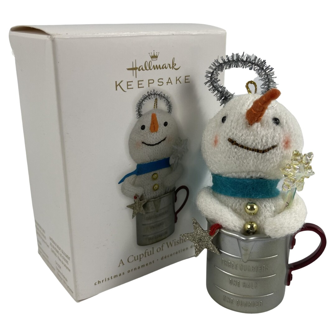 Hallmark Ornament A Cupful of Wishes Snowman in Measuring Cup Holiday ...