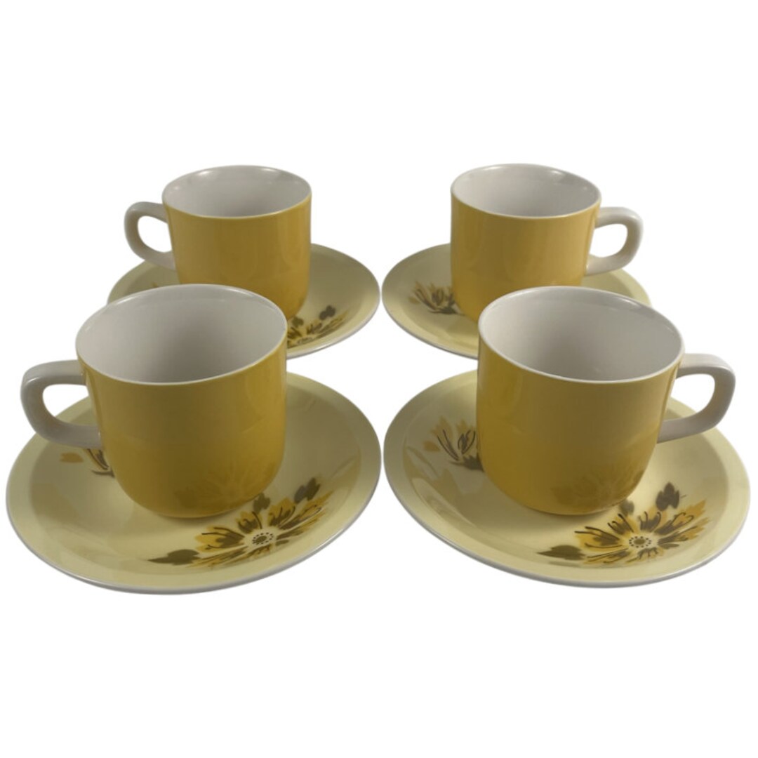 Mikasa Sunray Cups and Saucers Lot of 4 Vintage Pastelle Yellow Dark ...