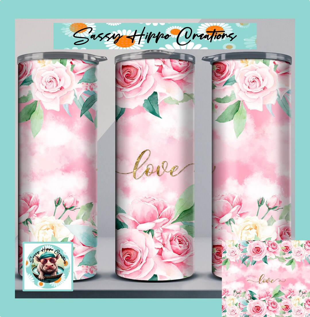 Skinny Tumbler Pink Roses Flowers LOVE Valentine's Day Stainless-steel ...