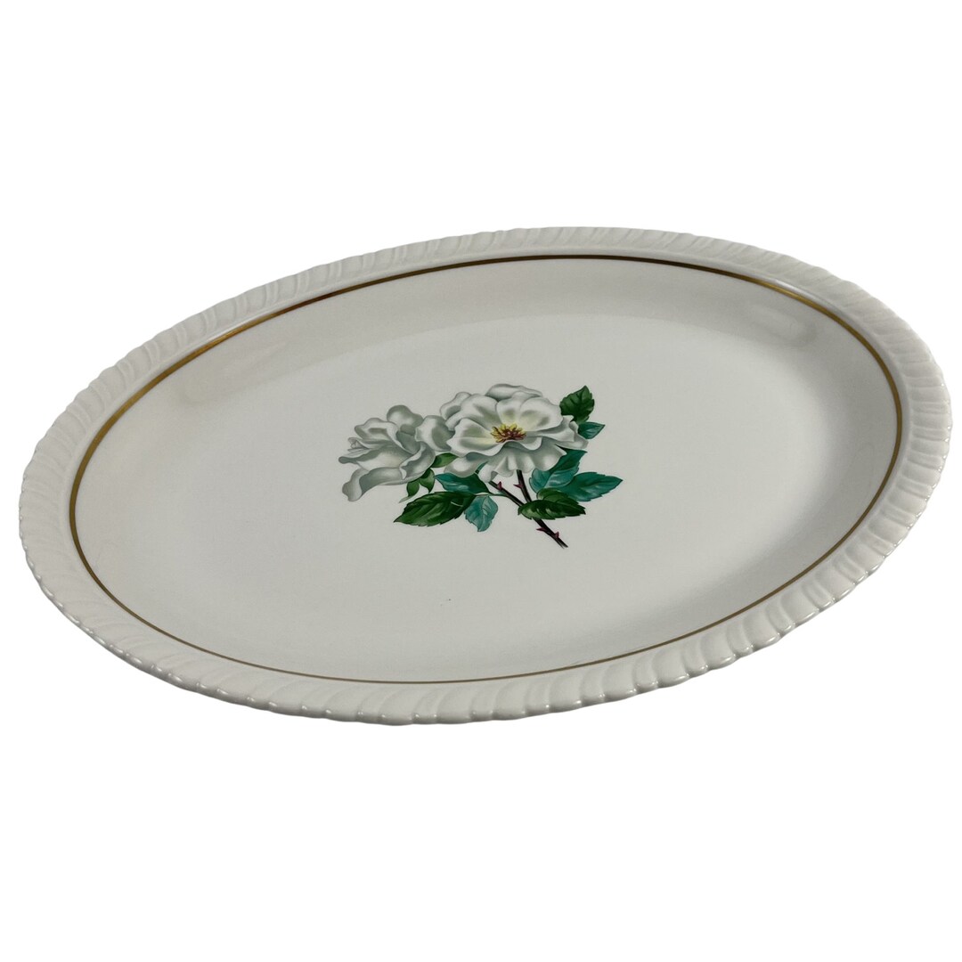 Hanover China Silver Rose Oval Serving Platter 14 Vintage White Roses ...