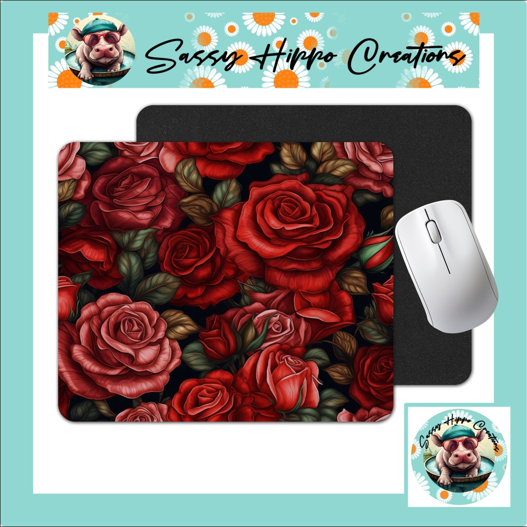Mouse Pad Shades of Red Roses Flowers Floral Anti Slip Back Easy Clean ...