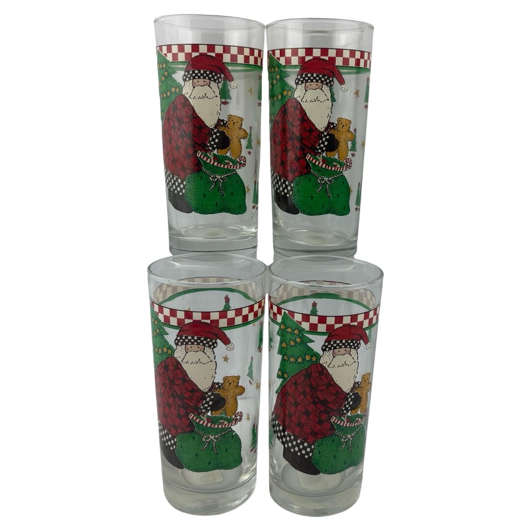 NEW Anchor Hocking Debbie Mumm Magic of Santa Tumblers Set of 4 Vintage ...