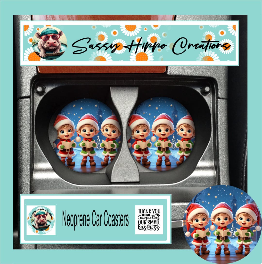 Car Coasters Singing Elves Trio Choir Christmas Holiday Set of 2 ...