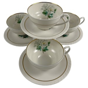 Hanover China Silver Rose Footed Cups and Saucers Set of 4 Vintage ...