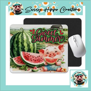 Mouse Pad Sweet Summer Pig Watermelon Farm Anti Slip Back Easy Clean ...