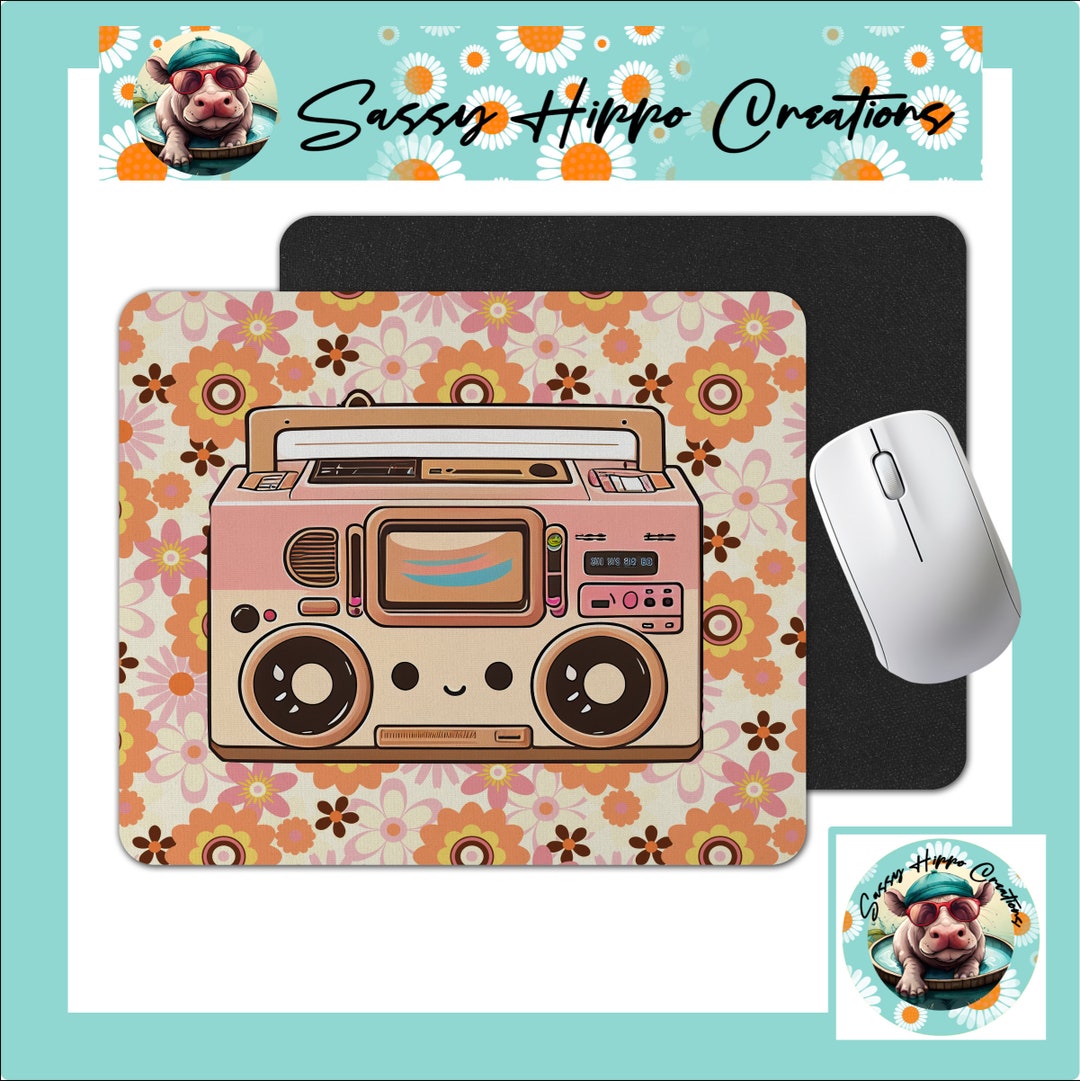 Mouse Pad Boombox Vintage Retro Music Flower Power Floral Anti Slip ...