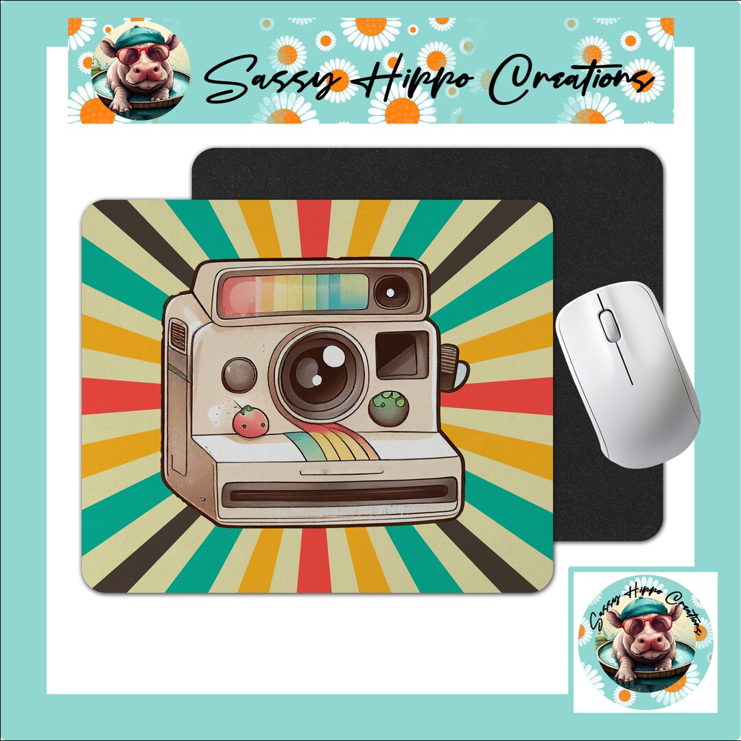 Mouse Pad Polaroid Camera Vintage Retro Sunburst Anti Slip Back Easy ...