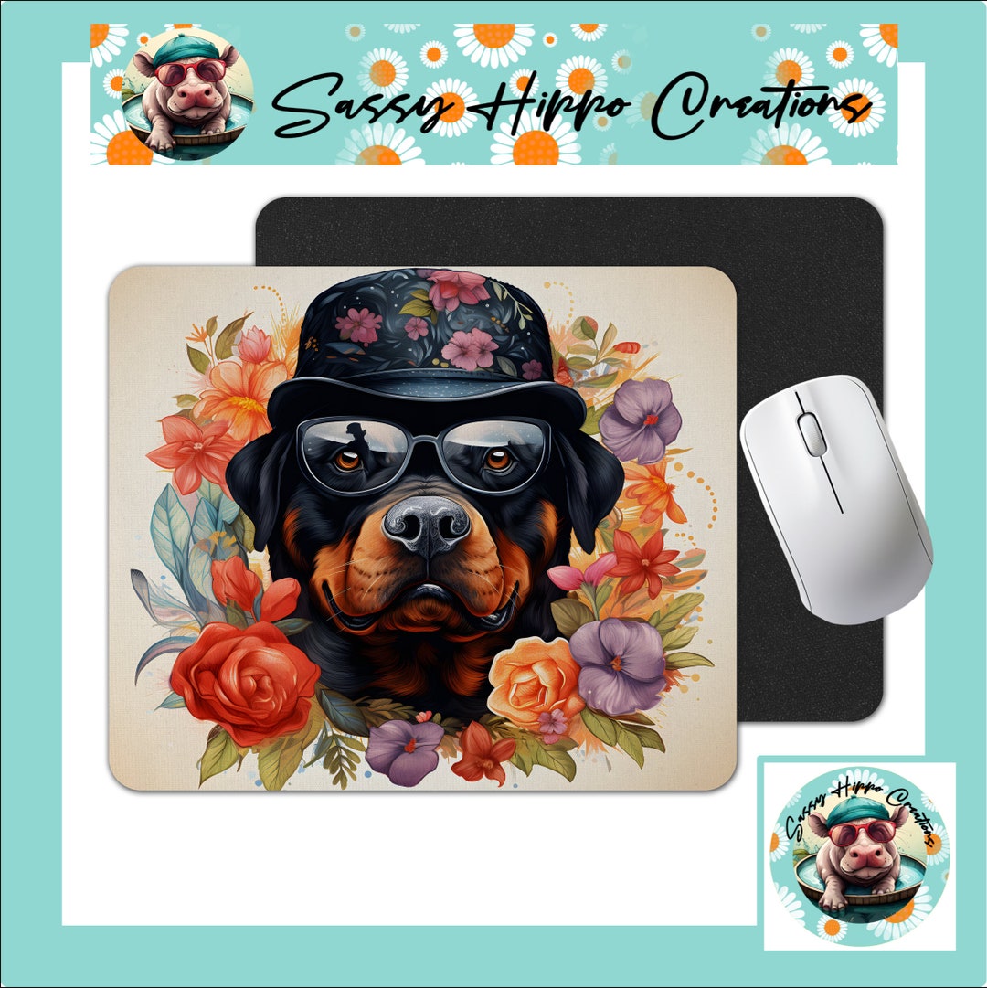 Mouse Pad Rottweiler Dog Puppy Hat Anthropomorphic Flowers Sublimated ...