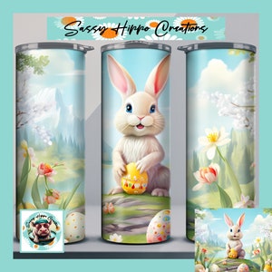 Skinny Tumbler Easter Bunny Eggs Spring Flowers Stainless-steel 20oz Hand Sublimated by Sassy ...
