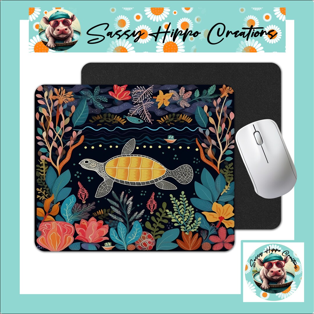 Mouse Pad Sea Turtle Abstract Art Ocean Life Sublimated Anti Slip Back ...