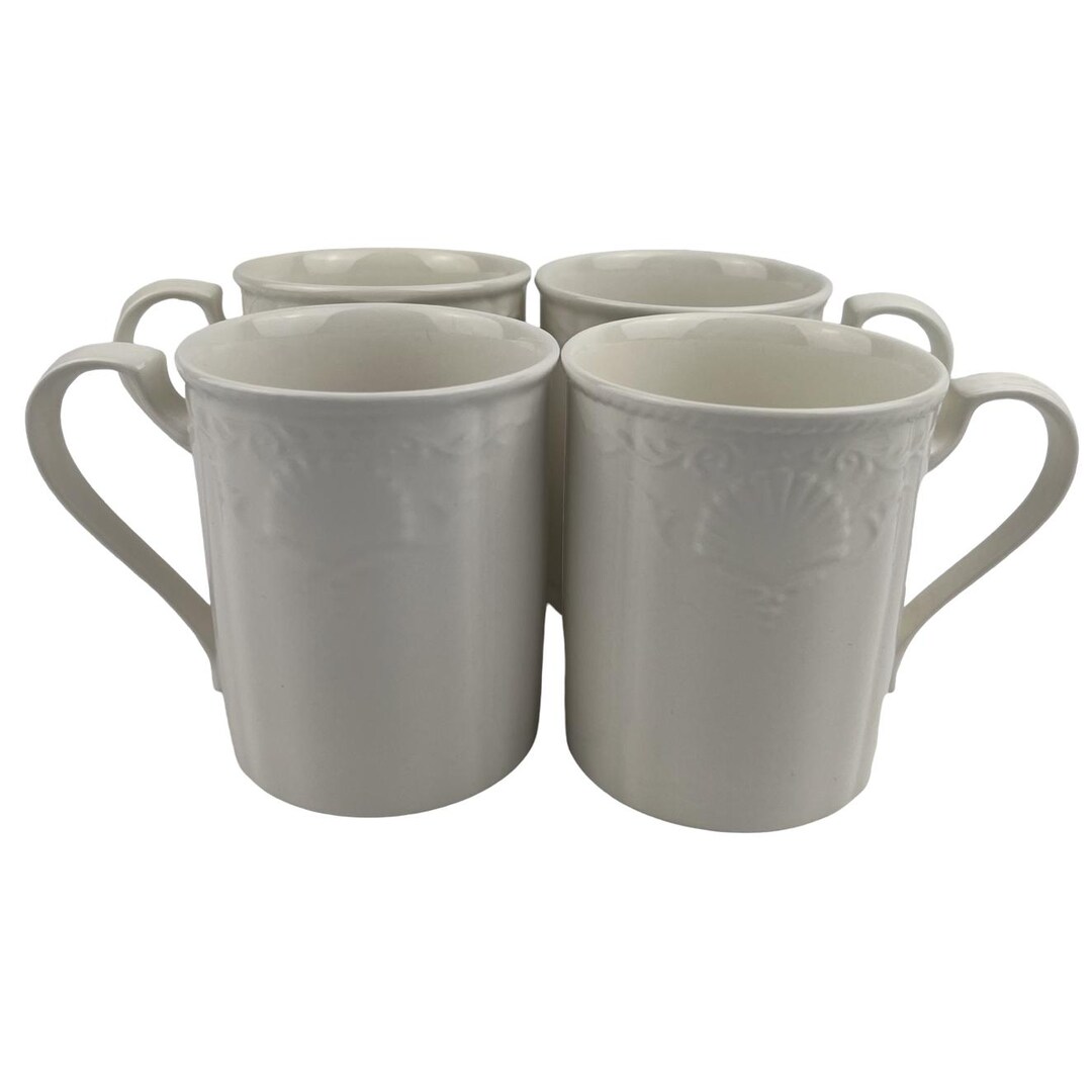 Mikasa South Hampton Coffee Mugs Lot of 4 Embossed Sea Shells and ...