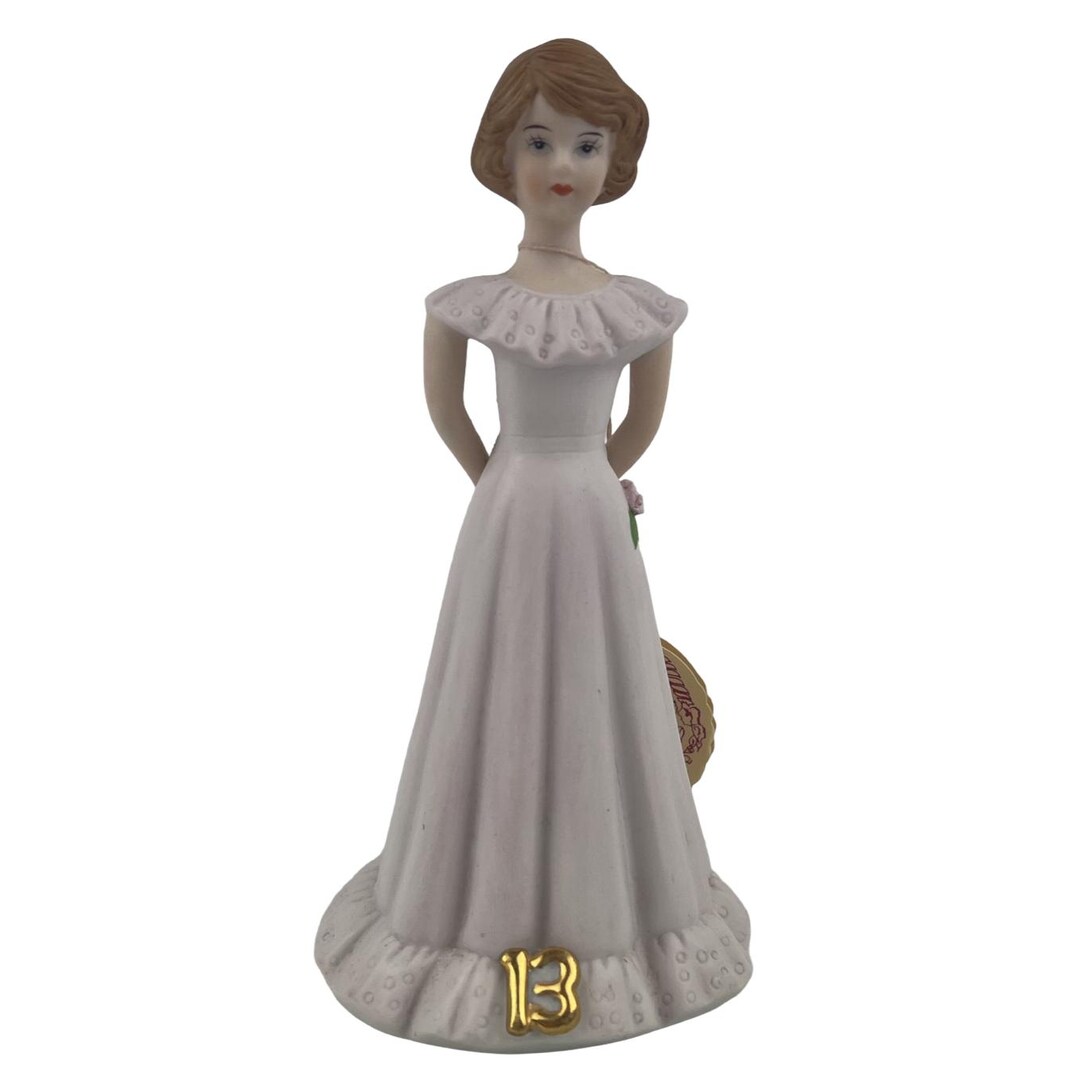 Enesco Figurine Growing up Birthday Girl Age 13 Brunette Pink Dress ...