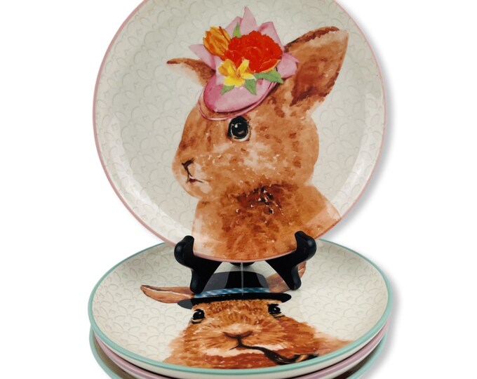 CELEBRATE IT Rabbit Bunny Dessert Salad Plates Set of 4 Easter Spring ...
