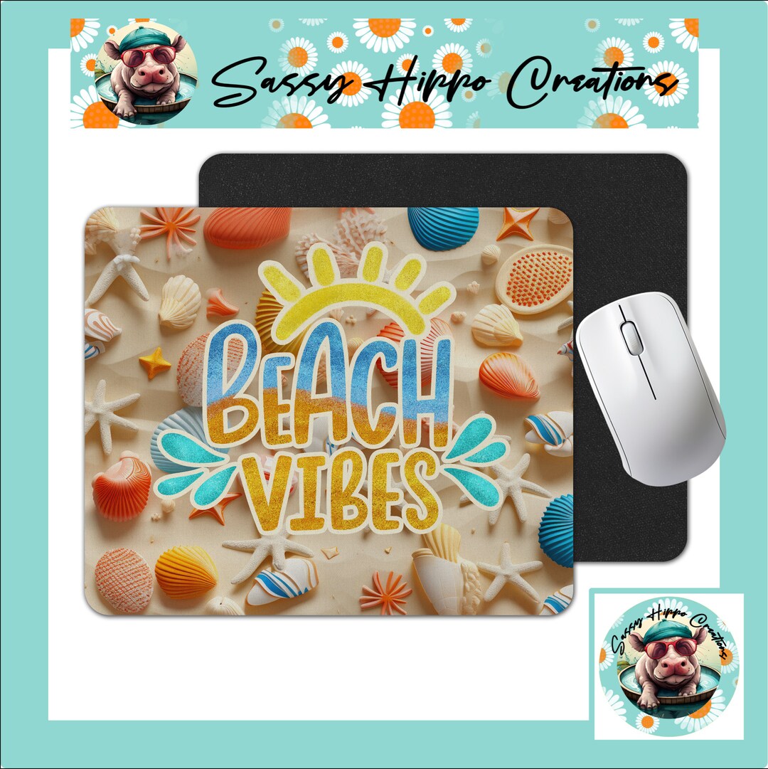 Mouse Pad Beach Vibes Seashells Sand Ocean Life Anti Slip Back Easy ...