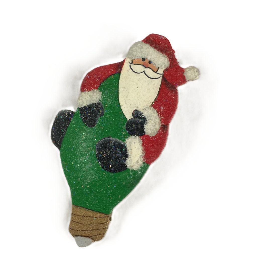 Brooch Christmas Pin Santa Claus on Christmas Bulb Merry Christmas Hand ...