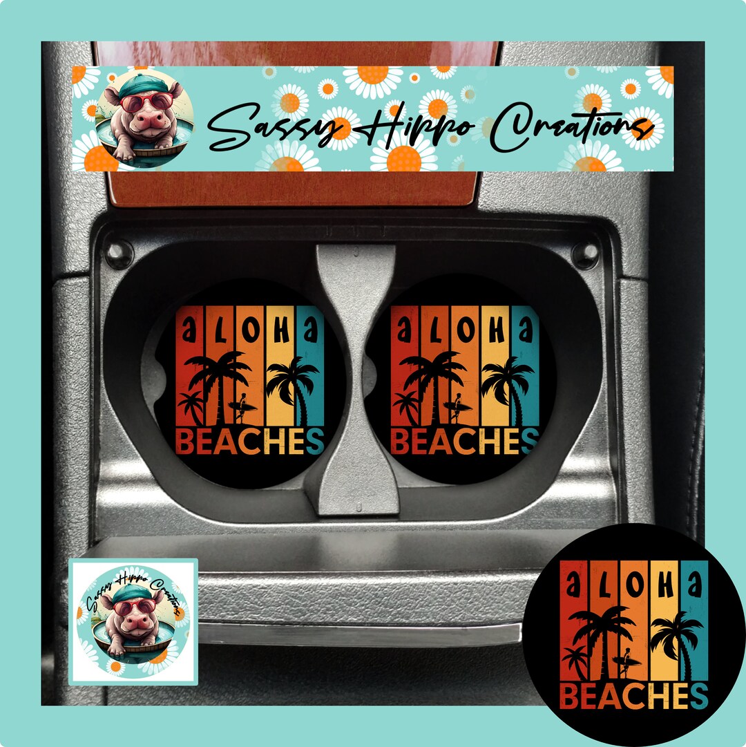 Car Coasters Colorful Aloha Beaches Palm Trees Set of 2 Neoprene ...