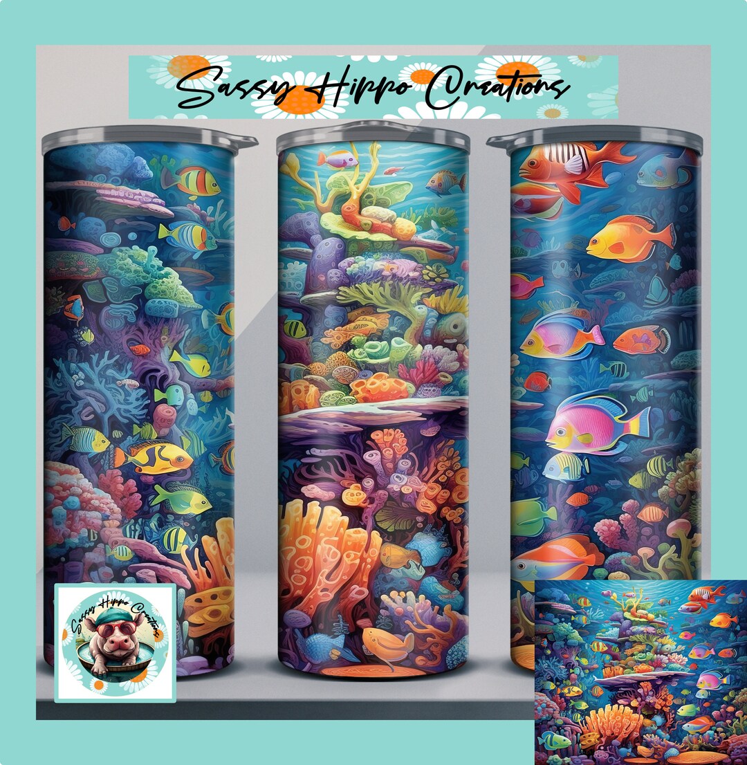 Skinny Tumbler Coral Reef Ocean Sea Life Aquatic Fish 20oz Stainless ...