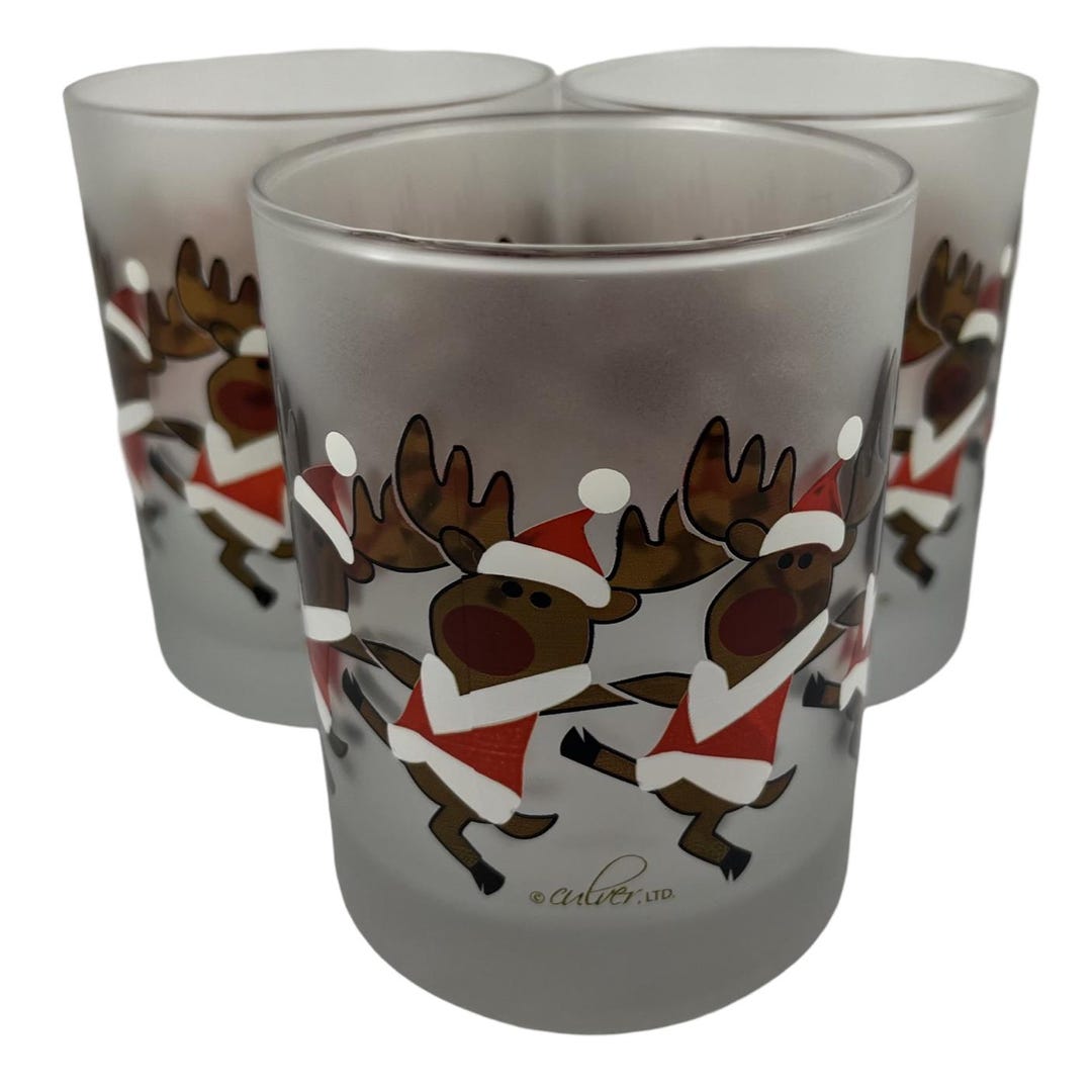 Culver Dancing Reindeer Rocks Glasses Set of 3 Christmas Santa Tumbler ...