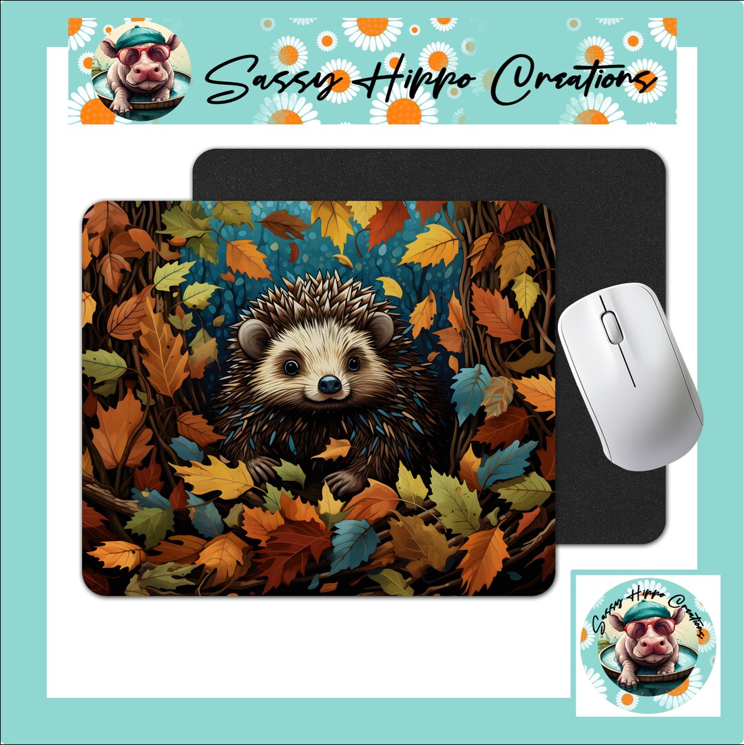 Mouse Pad Cute Hedgehog Autumn Leaves Fall Season Anti Slip Back Easy ...