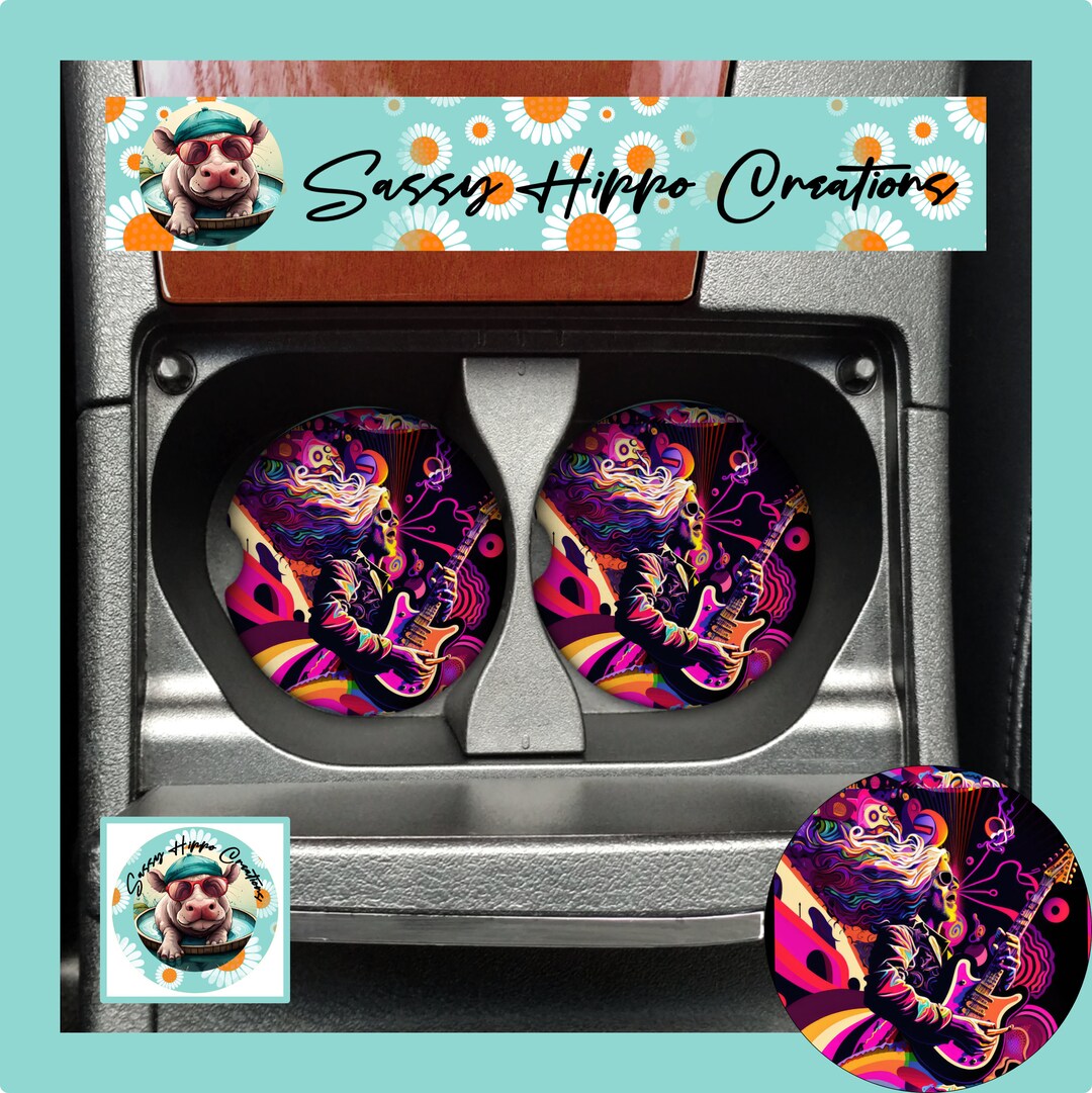 Car Coasters Neon Rocker Music Rock Band Guitar Set of 2 Neoprene ...