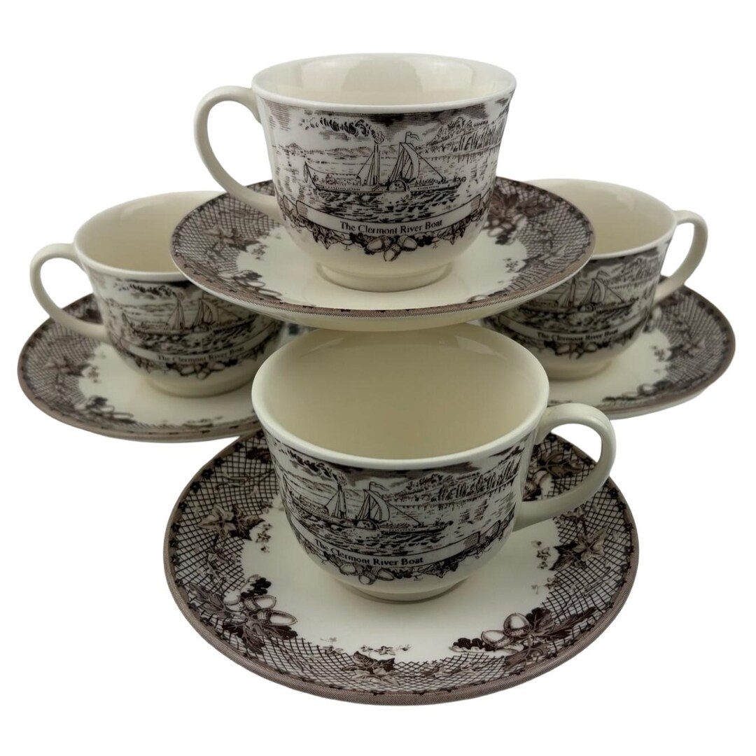 Johnson Brothers Historic America II Cups and Saucers Set of 4 Vintage ...