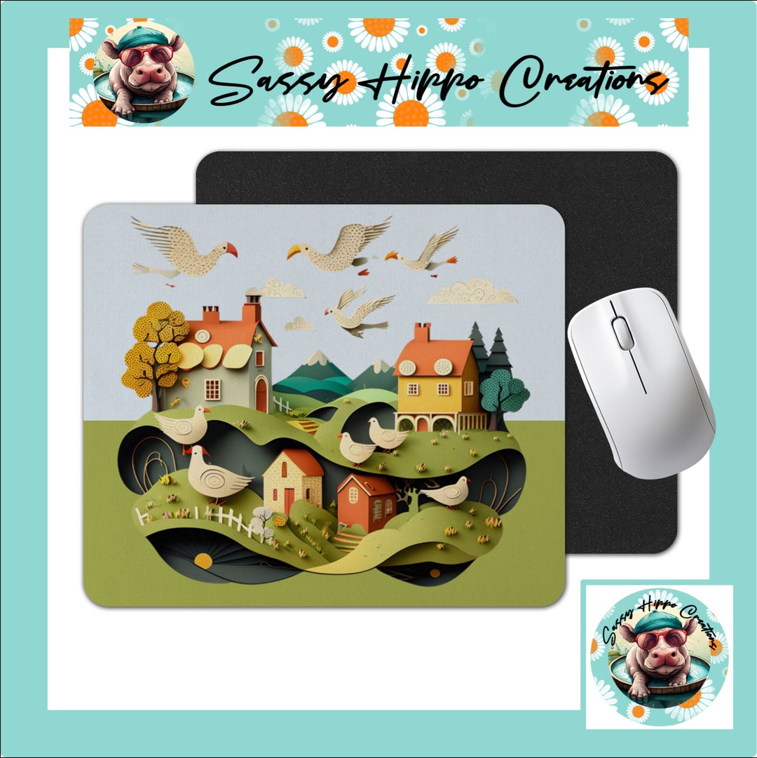 Mouse Pad Quaint Fairytale Village Hillside Landscape Anti Slip Back ...