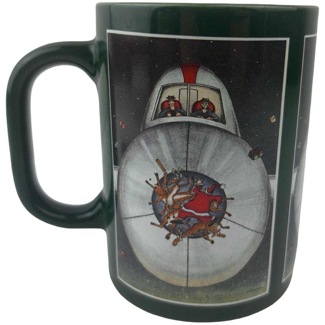 The Far Side Gary Larson 1989 Christmas Mug Plane/pilots Hit Santa ...
