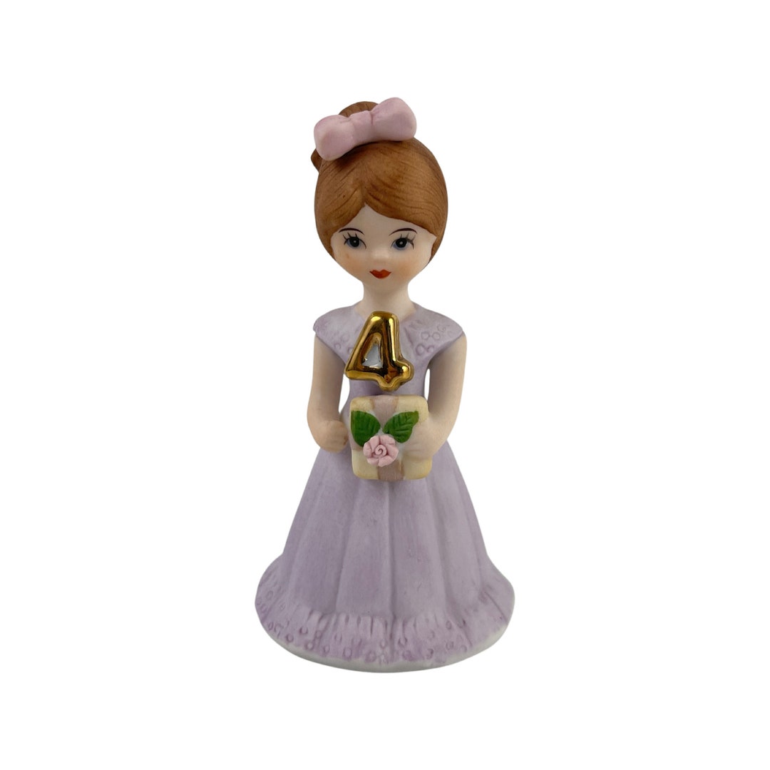 Enesco Figurine Growing up Birthday Girl Age 4 Brunette Light Purple ...