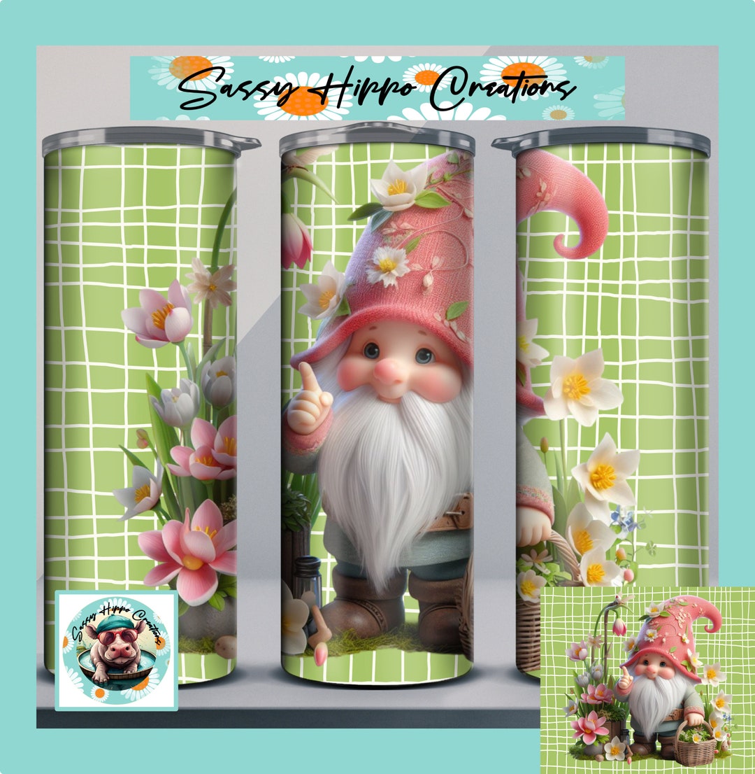Skinny Tumbler Pink Gnome Spring Flowers Stainless-steel 20oz Hand ...