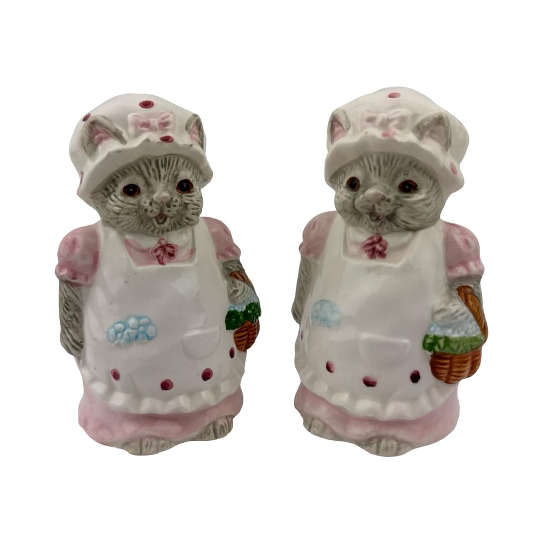 YU Mrs Bonnet Kitty Cat Figural Ceramic Salt Pepper Shakers Kitchen ...
