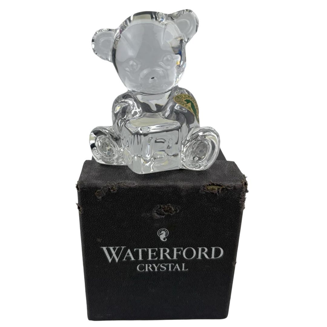 Waterford Crystal Figurine TEDDY BEAR ABC Block Made in Ireland Vintage ...