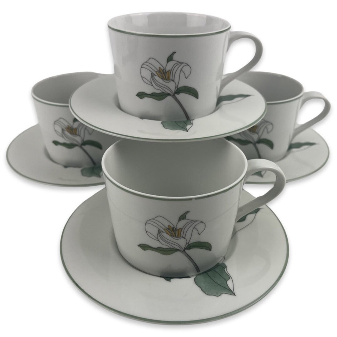 Block Spal Watercolors Trillium Flat Cups and Saucers Set of 4 Vintage ...