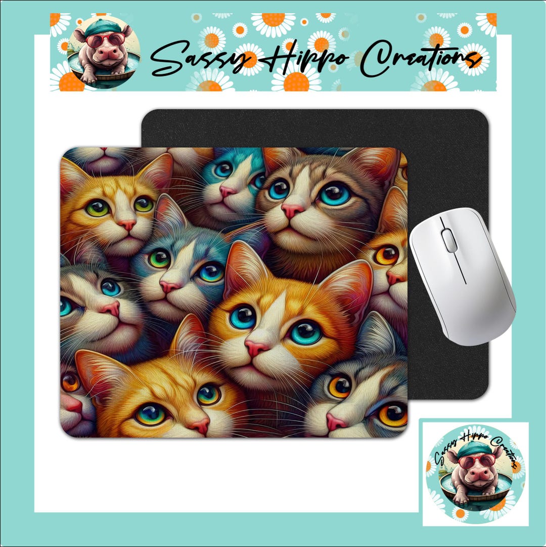 Mouse Pad Cats in a Crowd Kittens Galore Anti Slip Back Easy Clean ...