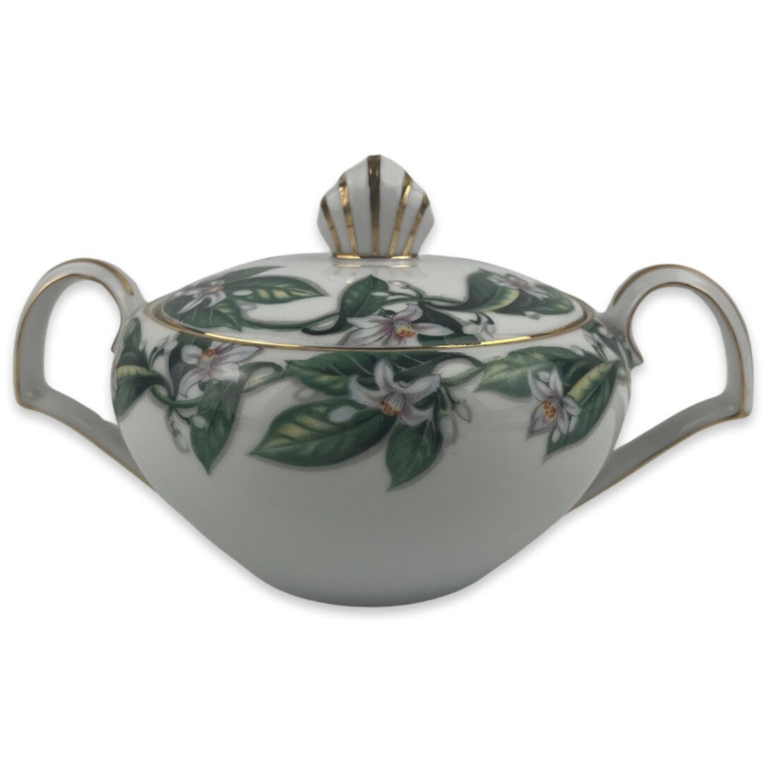 Kent China Orange Blossom Lidded Sugar Bowl Vintage White Floral Green ...