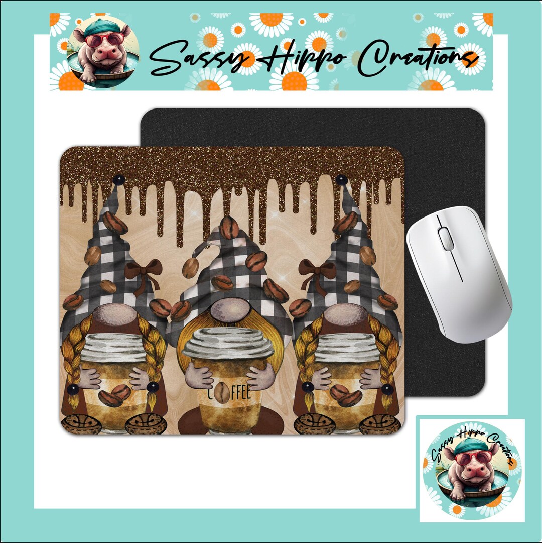 Mouse Pad Gnome Coffee Cup Lover Drip Bean Anti Slip Back Easy Clean ...