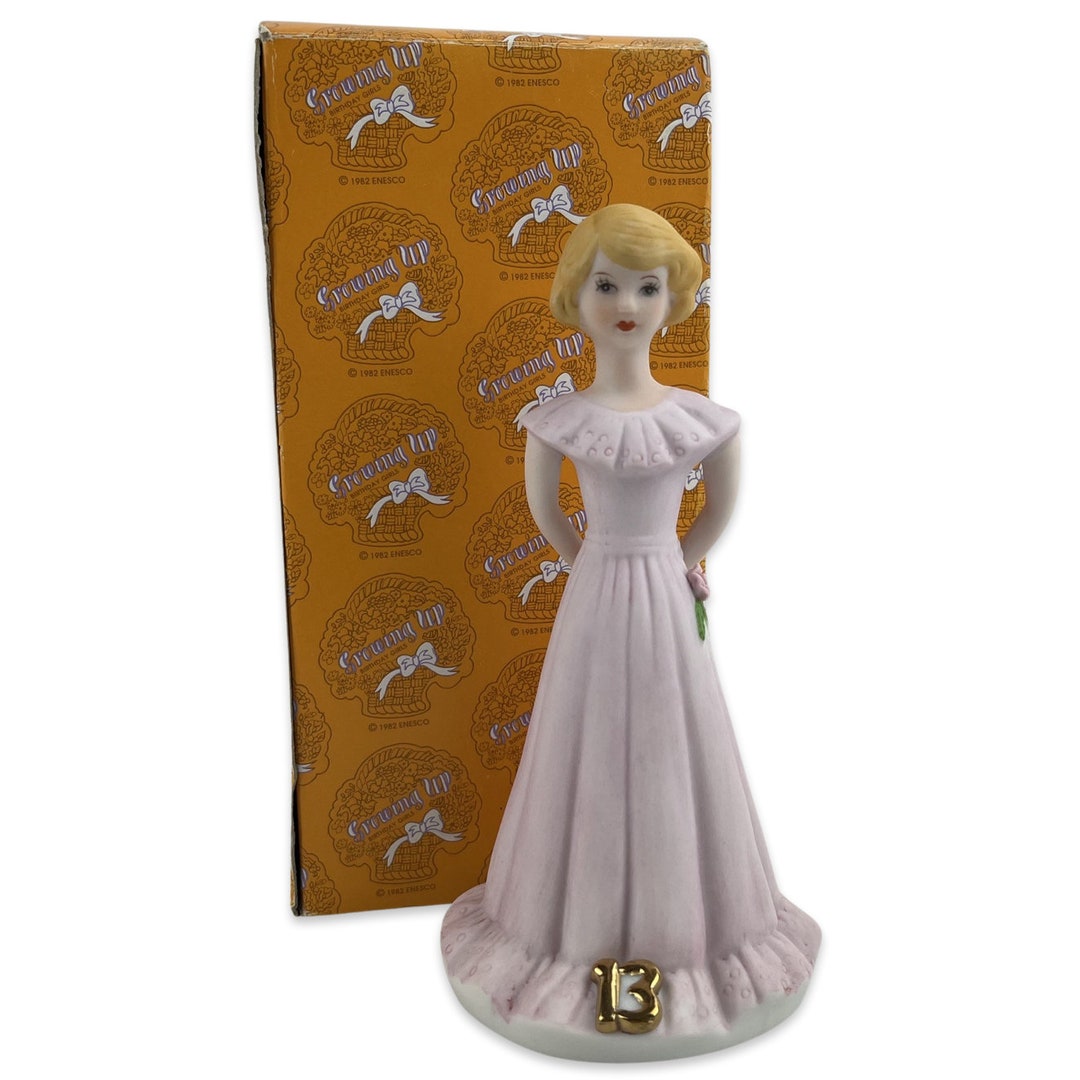 Enesco Figurine Growing up Birthday Girl Age 13 Blonde Pink Dress ...