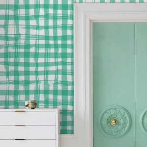 Handdrawn Check Pattern Wallpaper, Peel and Stick Mural, Wall Covering ...