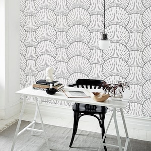 Geometric Sea Shells Pattern, Grey and White, Round Forms Wallpaper ...