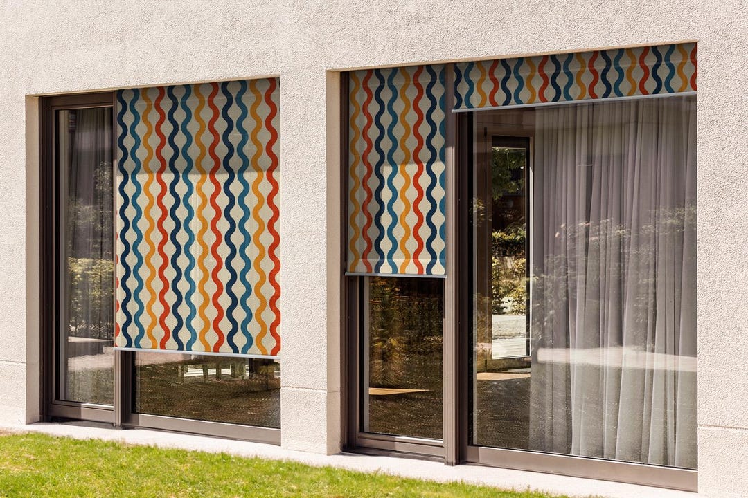 Wavy Colorful Vertical Lines Backyard Roller Blinds, Geometric Window ...