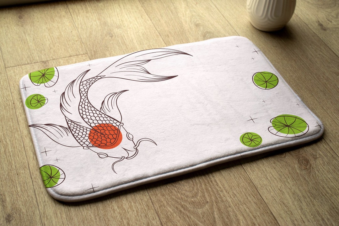 Carp Koi Fish Bathroom Mat, Animal Pattern White Floor Decor, Small ...