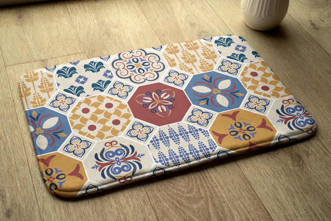 Orange Bathroom Rug: Ceramic Tile Pattern, Non-skid Bath Mat - Etsy