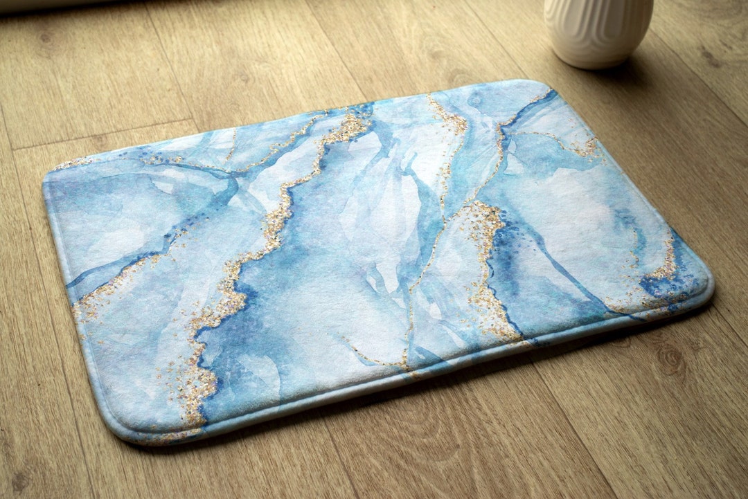 Blue Bathroom Mat, Blue Marble, Toilet Abstraction Pattern Designer Mat ...