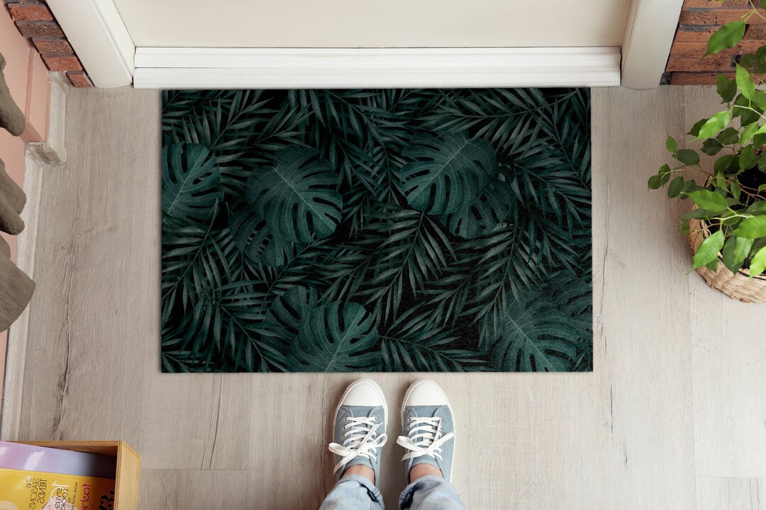 Monstera Leaves Front Door Mat, Personalized Doormat, Natural Pattern ...
