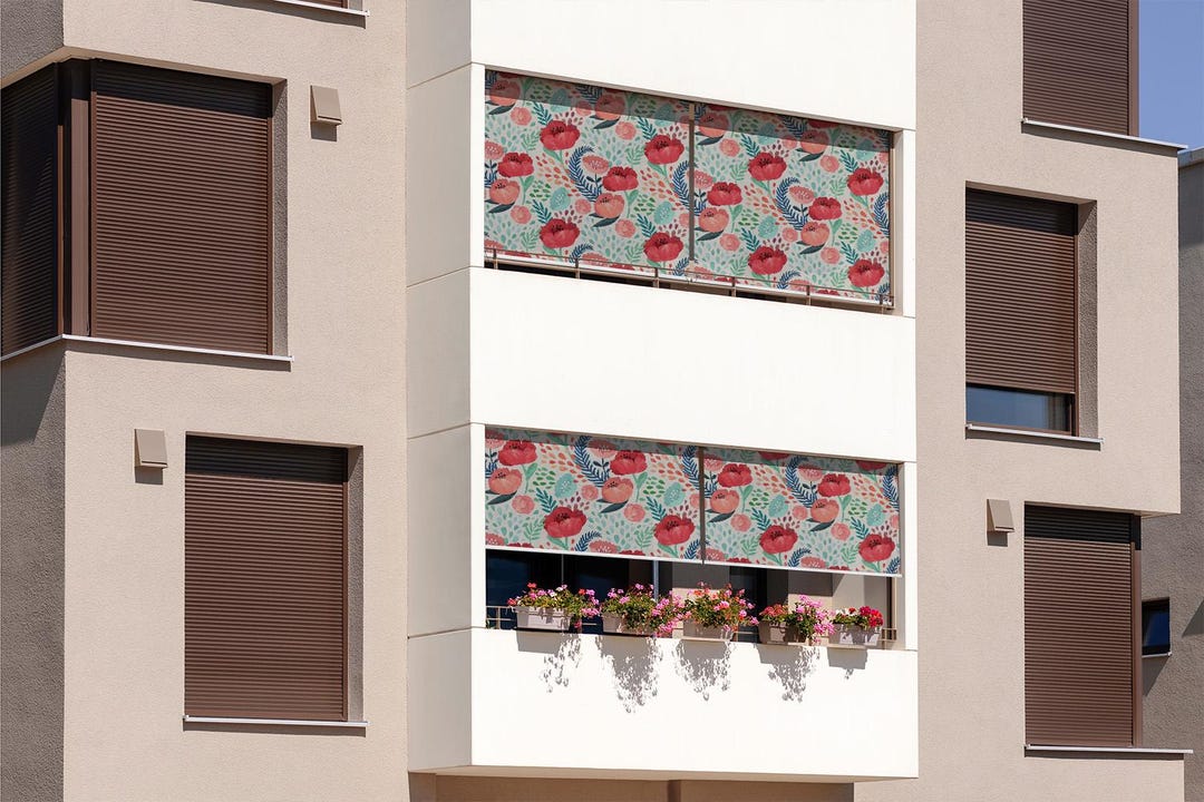 Red Poppies Exterior Roller Shades, Plants Window Treatments, Red ...