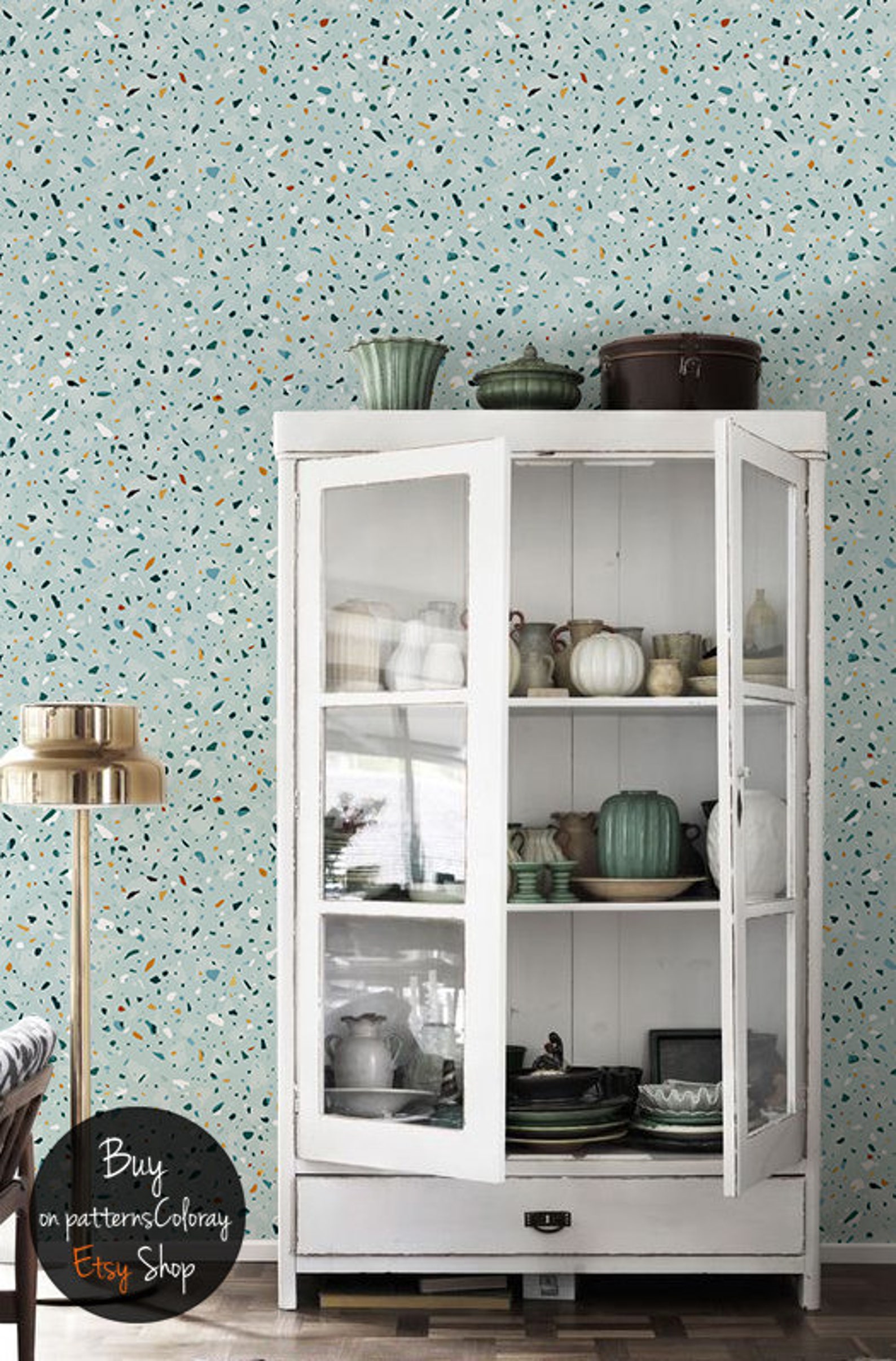 Neutral Light Green Terrazzo Wallpaper Mosaic Wall Mural | Etsy