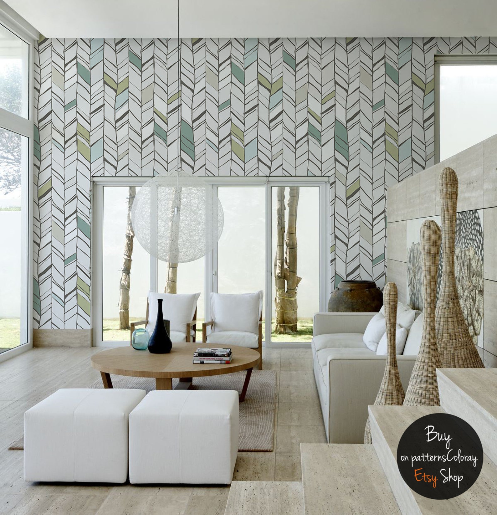 Colorful Herringbone Pattern Geometric Hand-drawn Wallpaper - Etsy