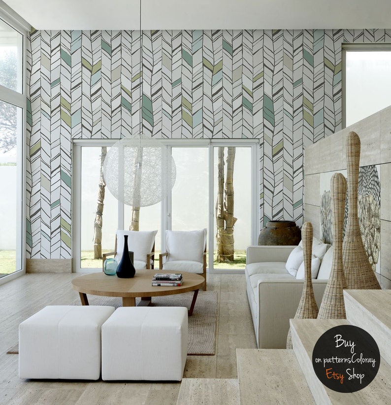 Colorful Herringbone Pattern Geometric Hand-drawn Wallpaper - Etsy