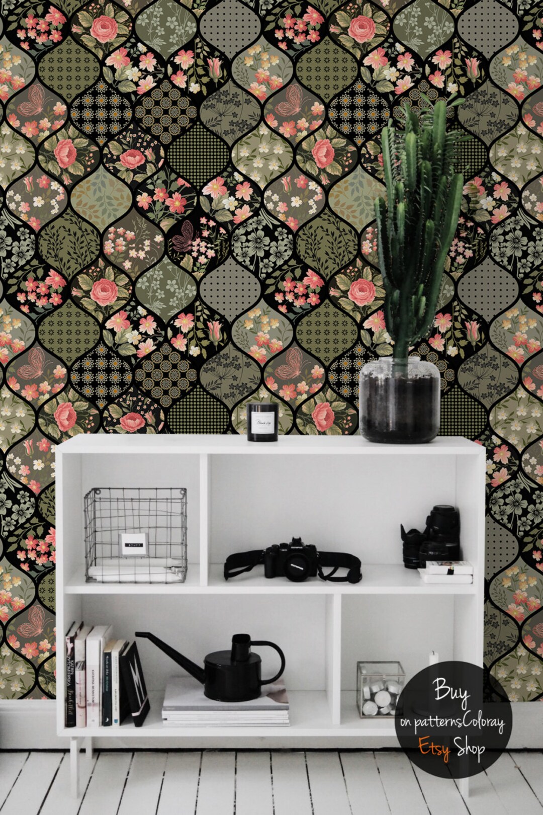 Patchwork Green Pattern, Cosy, Colorful Wallpaper, Floral Wall Mural ...