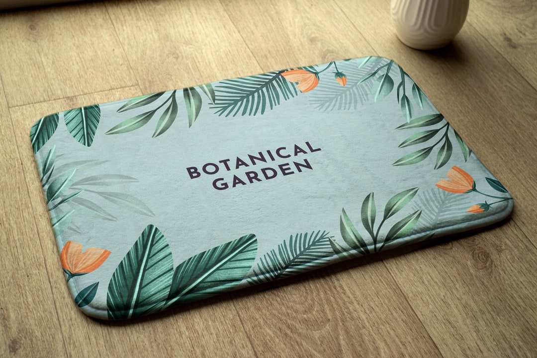 Botanical Garden Bathroom Mat, Floral Pattern Green, Floor Decor, Small ...